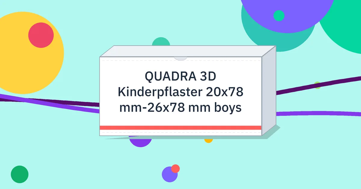 Symbolbild: Packung mit der Aufschrift QUADRA 3D Kinderpflaster 20x78 mm-26x78 mm boys (PZN 11015861) – Verfügbarkeit und Bezug in Apotheken in Frankfurt am Main