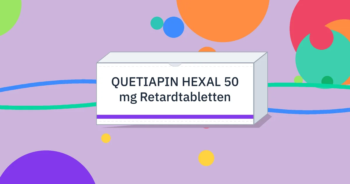 Symbolbild: Packung mit der Aufschrift QUETIAPIN HEXAL 50 mg Retardtabletten (PZN 09637615) – Verfügbarkeit und Bezug in Apotheken in Frankfurt am Main