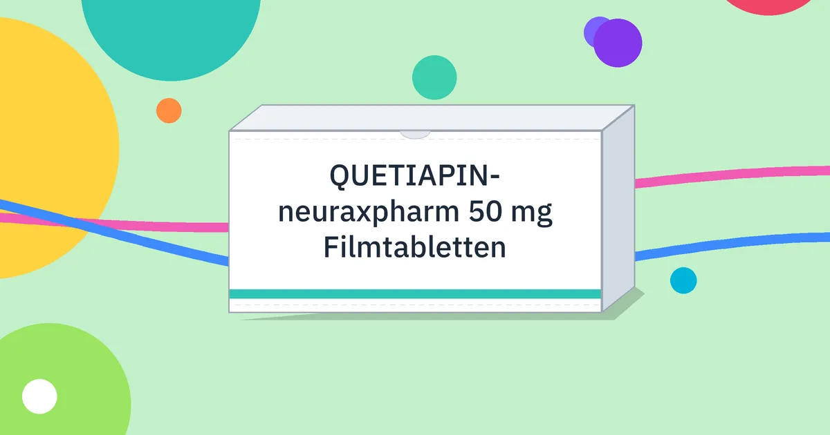 Symbolbild: Packung mit der Aufschrift QUETIAPIN-neuraxpharm 50 mg Filmtabletten (PZN 09445531) – Verfügbarkeit und Bezug in Apotheken in Frankfurt am Main