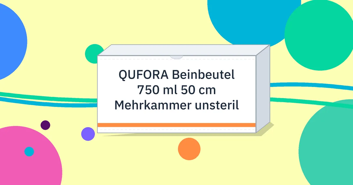 Symbolbild: Packung mit der Aufschrift QUFORA Beinbeutel 750 ml 50 cm Mehrkammer unsteril (PZN 01573703) – Verfügbarkeit und Bezug in Apotheken in Frankfurt am Main