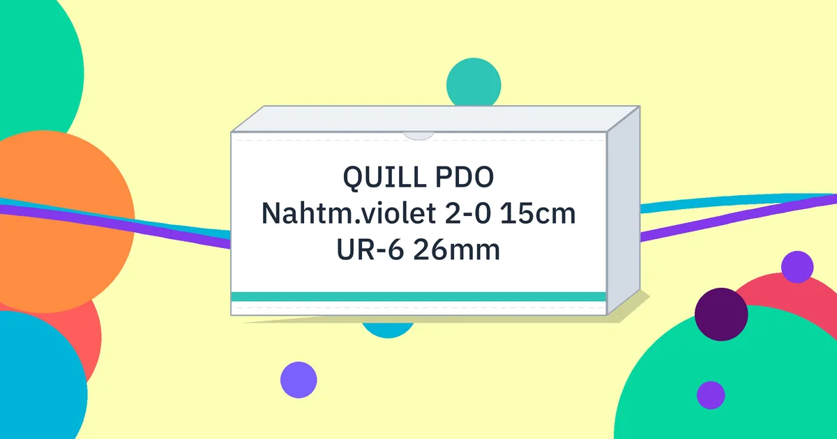 Symbolbild: Packung mit der Aufschrift QUILL PDO Nahtm.violet 2-0 15cm UR-6 26mm (PZN 17990596) – Verfügbarkeit und Bezug in Apotheken in Frankfurt am Main