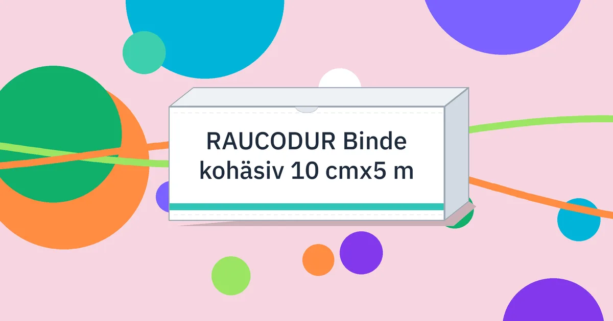 Symbolbild: Packung mit der Aufschrift RAUCODUR Binde kohäsiv 10 cmx5 m (PZN 06077593) – Verfügbarkeit und Bezug in Apotheken in Frankfurt am Main