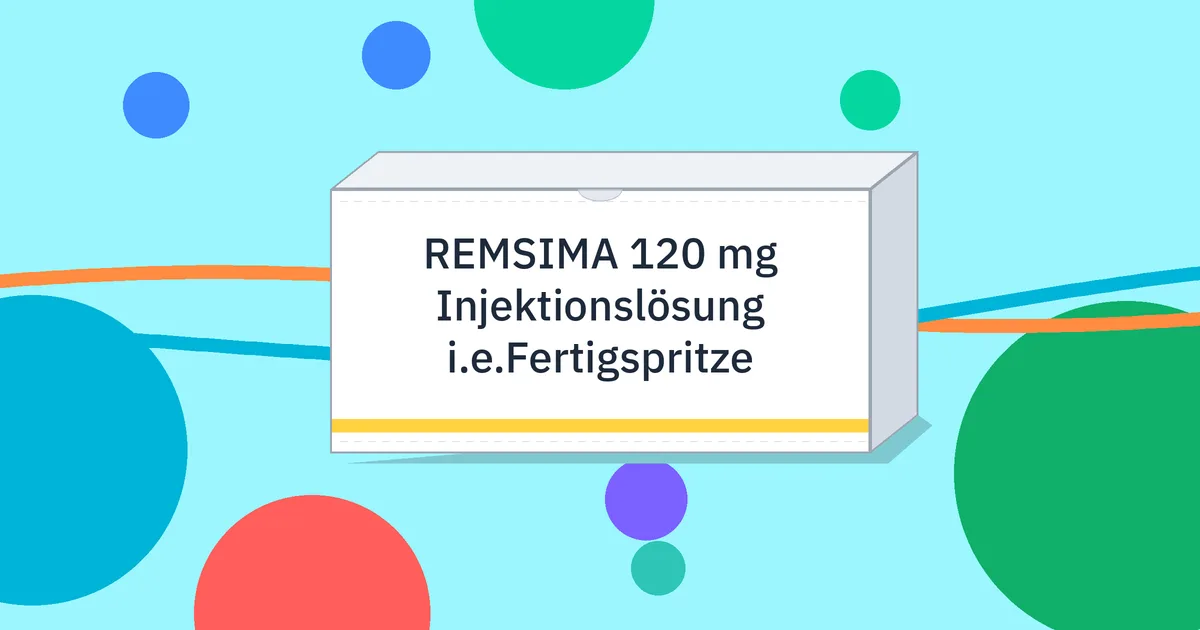 Symbolbild: Packung mit der Aufschrift REMSIMA 120 mg Injektionslösung i.e.Fertigspritze (PZN 17286673) – Verfügbarkeit und Bezug in Apotheken in Frankfurt am Main