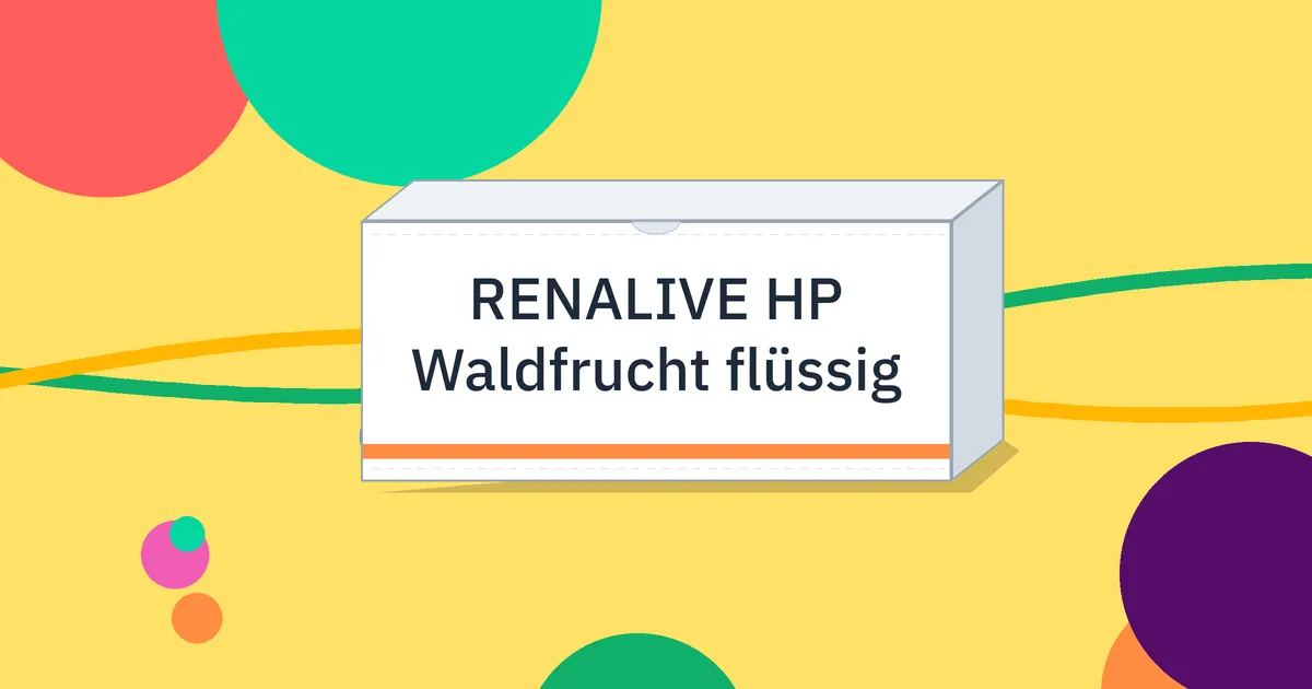Symbolbild: Packung mit der Aufschrift RENALIVE HP Waldfrucht flüssig (PZN 20181216) – Verfügbarkeit und Bezug in Apotheken in Frankfurt am Main