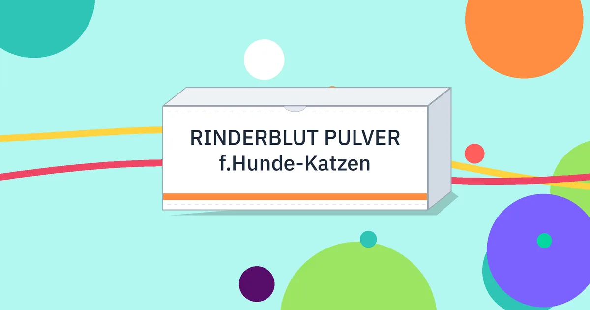Symbolbild: Packung mit der Aufschrift RINDERBLUT PULVER f.Hunde-Katzen (PZN 18315336) – Verfügbarkeit und Bezug in Apotheken in Frankfurt am Main