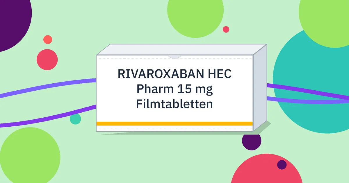 Symbolbild: Packung mit der Aufschrift RIVAROXABAN HEC Pharm 15 mg Filmtabletten (PZN 20183764) – Verfügbarkeit und Bezug in Apotheken in Frankfurt am Main