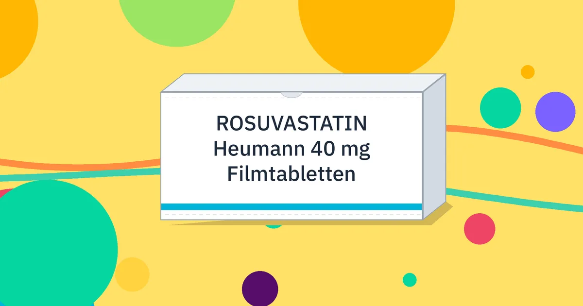 Symbolbild: Packung mit der Aufschrift ROSUVASTATIN Heumann 40 mg Filmtabletten (PZN 15529924) – Verfügbarkeit und Bezug in Apotheken in Frankfurt am Main