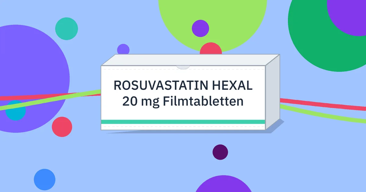 Symbolbild: Packung mit der Aufschrift ROSUVASTATIN HEXAL 20 mg Filmtabletten (PZN 17411517) – Verfügbarkeit und Bezug in Apotheken in Frankfurt am Main