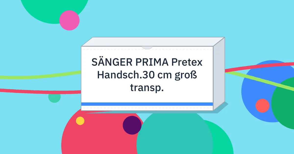 Symbolbild: Packung mit der Aufschrift SÄNGER PRIMA Pretex Handsch.30 cm groß transp. (PZN 00774322) – Verfügbarkeit und Bezug in Apotheken in Frankfurt am Main