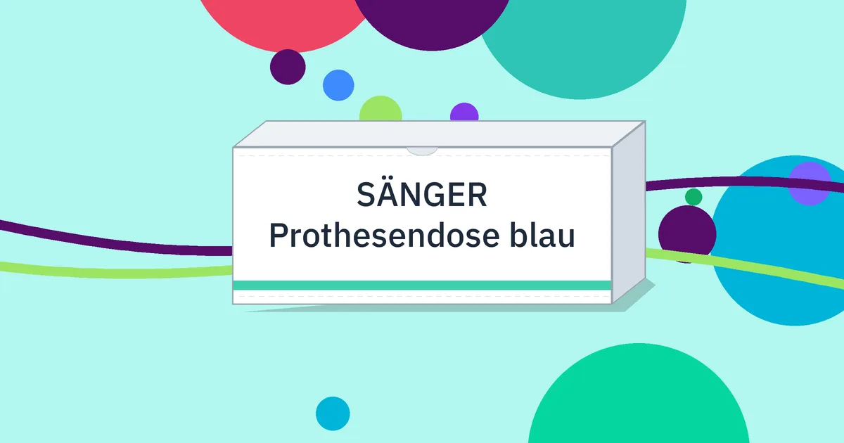 Symbolbild: Packung mit der Aufschrift SÄNGER Prothesendose blau (PZN 03555773) – Verfügbarkeit und Bezug in Apotheken in Frankfurt am Main