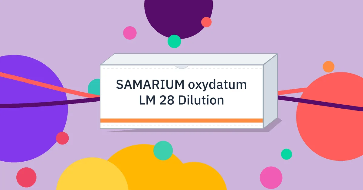 Symbolbild: Packung mit der Aufschrift SAMARIUM oxydatum LM 28 Dilution (PZN 13682981) – Verfügbarkeit und Bezug in Apotheken in Frankfurt am Main
