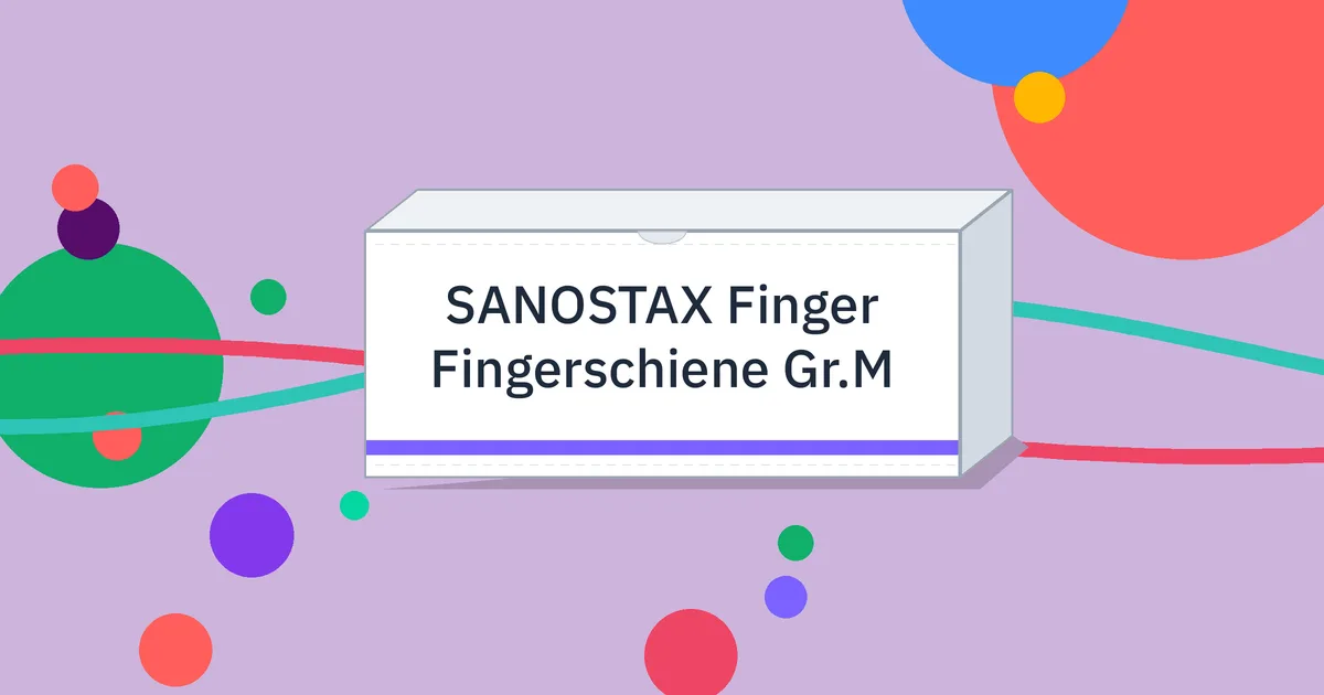 Symbolbild: Packung mit der Aufschrift SANOSTAX Finger Fingerschiene Gr.M (PZN 07144423) – Verfügbarkeit und Bezug in Apotheken in Frankfurt am Main