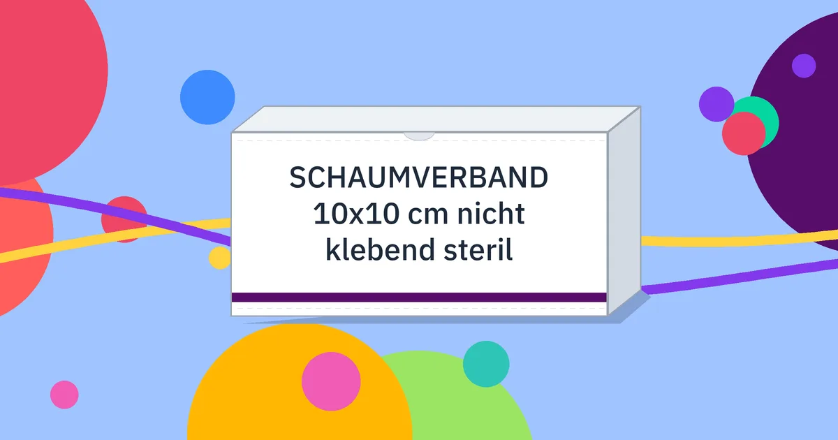 Symbolbild: Packung mit der Aufschrift SCHAUMVERBAND 10x10 cm nicht klebend steril (PZN 19509456) – Verfügbarkeit und Bezug in Apotheken in Frankfurt am Main