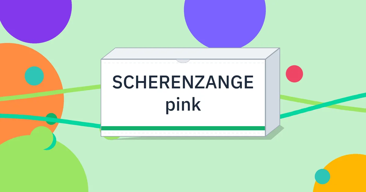 Symbolbild: Packung mit der Aufschrift SCHERENZANGE pink (PZN 01502471) – Verfügbarkeit und Bezug in Apotheken in Frankfurt am Main