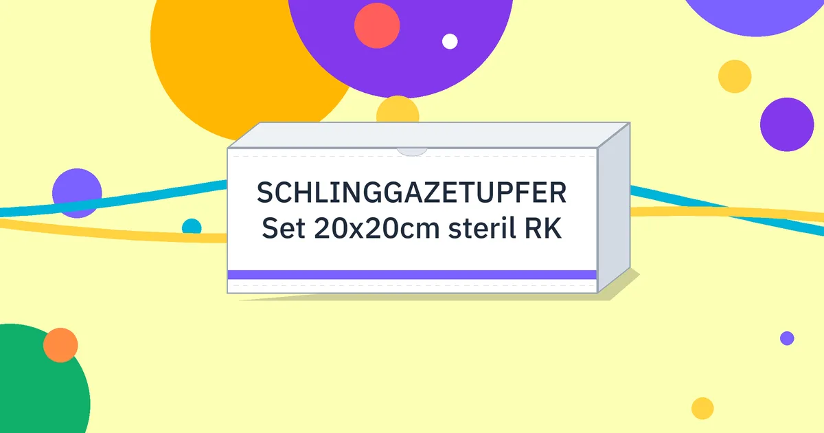 Symbolbild: Packung mit der Aufschrift SCHLINGGAZETUPFER Set 20x20cm steril RK (PZN 05014538) – Verfügbarkeit und Bezug in Apotheken in Frankfurt am Main