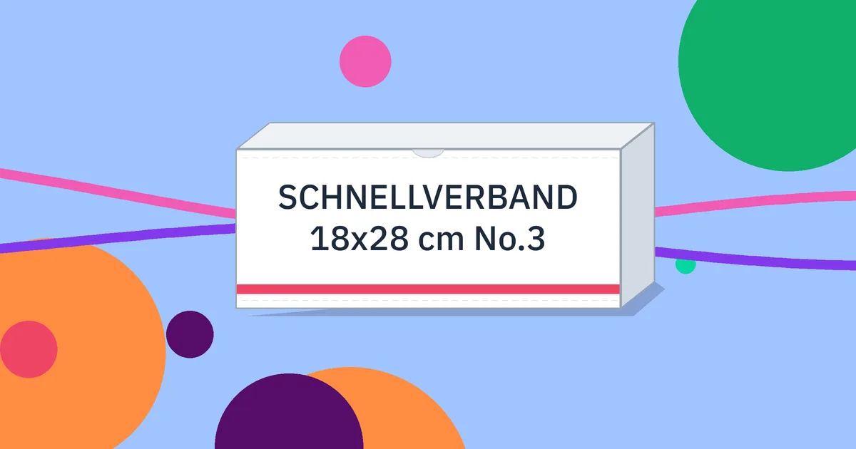 Symbolbild: Packung mit der Aufschrift SCHNELLVERBAND 18x28 cm No.3 (PZN 04117503) – Verfügbarkeit und Bezug in Apotheken in Frankfurt am Main