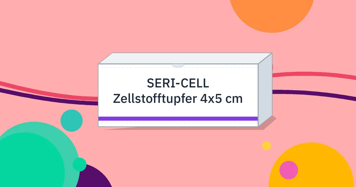 Symbolbild: Packung mit der Aufschrift SERI-CELL Zellstofftupfer 4x5 cm (PZN 19836505) – Verfügbarkeit und Bezug in Apotheken in Frankfurt am Main