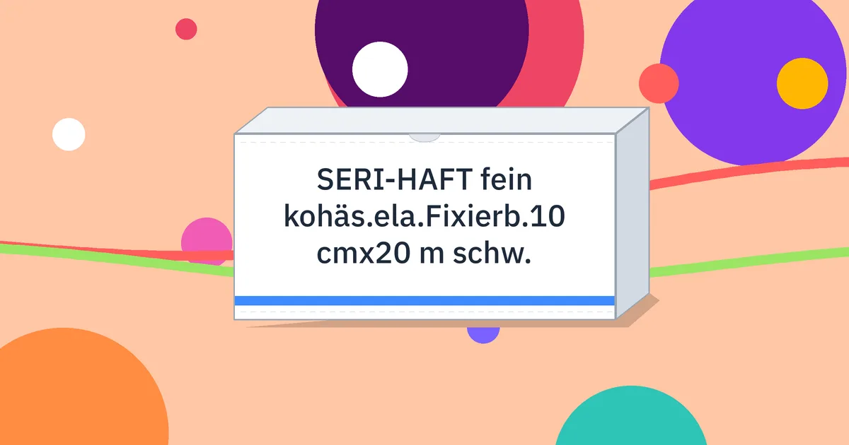 Symbolbild: Packung mit der Aufschrift SERI-HAFT fein kohäs.ela.Fixierb.10 cmx20 m schw. (PZN 20845811) – Verfügbarkeit und Bezug in Apotheken in Frankfurt am Main