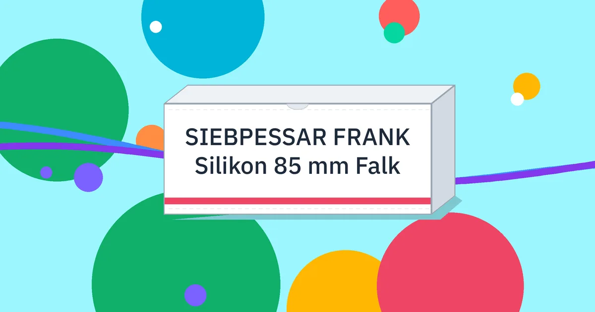 Symbolbild: Packung mit der Aufschrift SIEBPESSAR FRANK Silikon 85 mm Falk (PZN 03284162) – Verfügbarkeit und Bezug in Apotheken in Frankfurt am Main