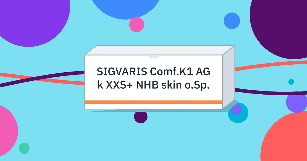 Symbolbild: Packung mit der Aufschrift SIGVARIS Comf.K1 AG k XXS+ NHB skin o.Sp. (PZN 17097920) – Verfügbarkeit und Bezug in Apotheken in Frankfurt am Main