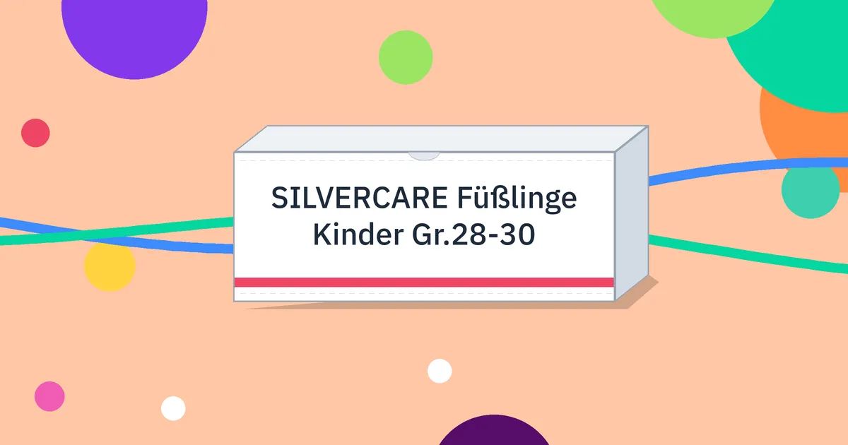 Symbolbild: Packung mit der Aufschrift SILVERCARE Füßlinge Kinder Gr.28-30 (PZN 01110452) – Verfügbarkeit und Bezug in Apotheken in Frankfurt am Main
