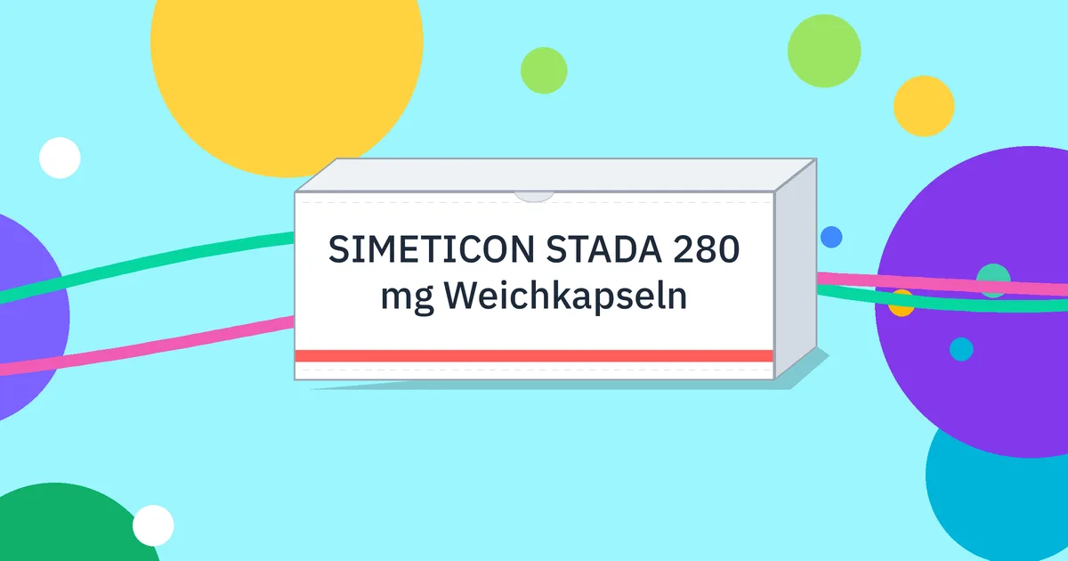 Symbolbild: Packung mit der Aufschrift SIMETICON STADA 280 mg Weichkapseln (PZN 16944499) – Verfügbarkeit und Bezug in Apotheken in Frankfurt am Main