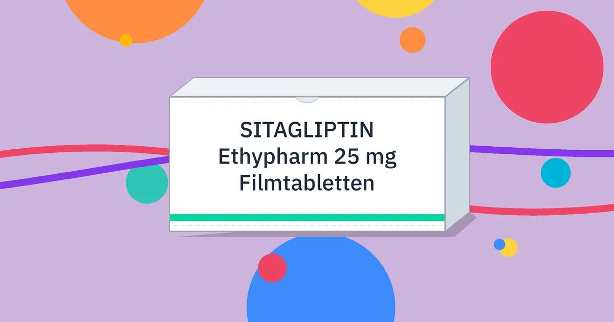 Symbolbild: Packung mit der Aufschrift SITAGLIPTIN Ethypharm 25 mg Filmtabletten (PZN 18191555) – Verfügbarkeit und Bezug in Apotheken in Frankfurt am Main
