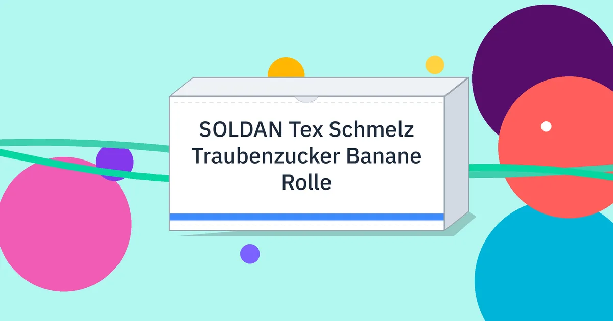 Symbolbild: Packung mit der Aufschrift SOLDAN Tex Schmelz Traubenzucker Banane Rolle (PZN 07440073) – Verfügbarkeit und Bezug in Apotheken in Frankfurt am Main