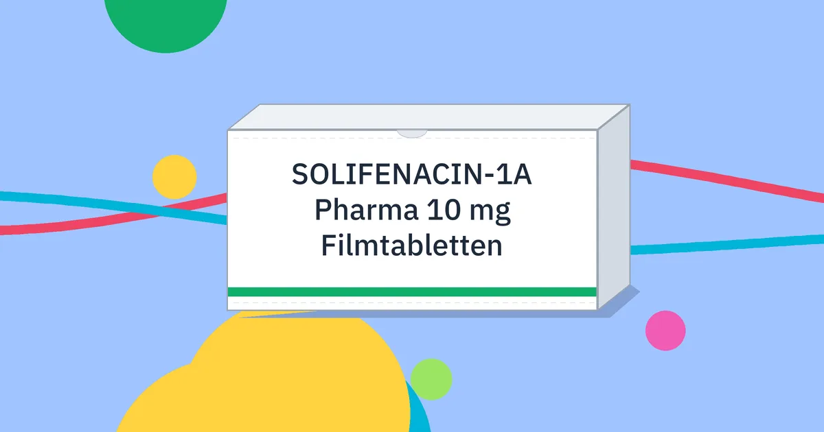 Symbolbild: Packung mit der Aufschrift SOLIFENACIN-1A Pharma 10 mg Filmtabletten (PZN 14440955) – Verfügbarkeit und Bezug in Apotheken in Frankfurt am Main