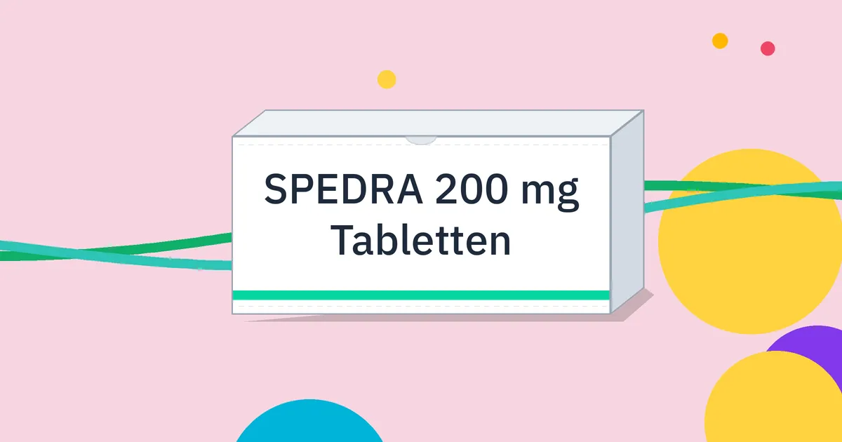 Symbolbild: Packung mit der Aufschrift SPEDRA 200 mg Tabletten (PZN 10130560) – Verfügbarkeit und Bezug in Apotheken in Frankfurt am Main
