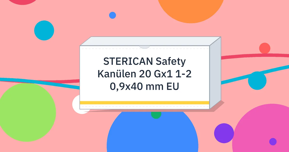 Symbolbild: Packung mit der Aufschrift STERICAN Safety Kanülen 20 Gx1 1-2 0,9x40 mm EU (PZN 15746449) – Verfügbarkeit und Bezug in Apotheken in Frankfurt am Main