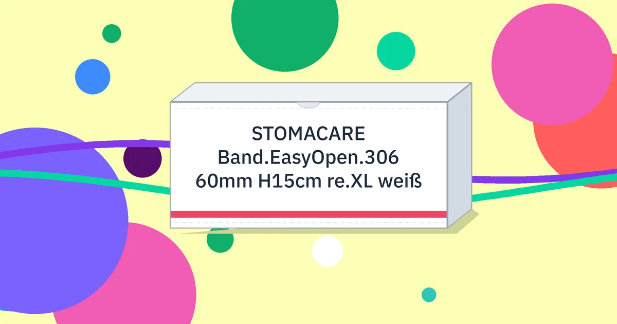 Symbolbild: Packung mit der Aufschrift STOMACARE Band.EasyOpen.306 60mm H15cm re.XL weiß (PZN 07664789) – Verfügbarkeit und Bezug in Apotheken in Frankfurt am Main