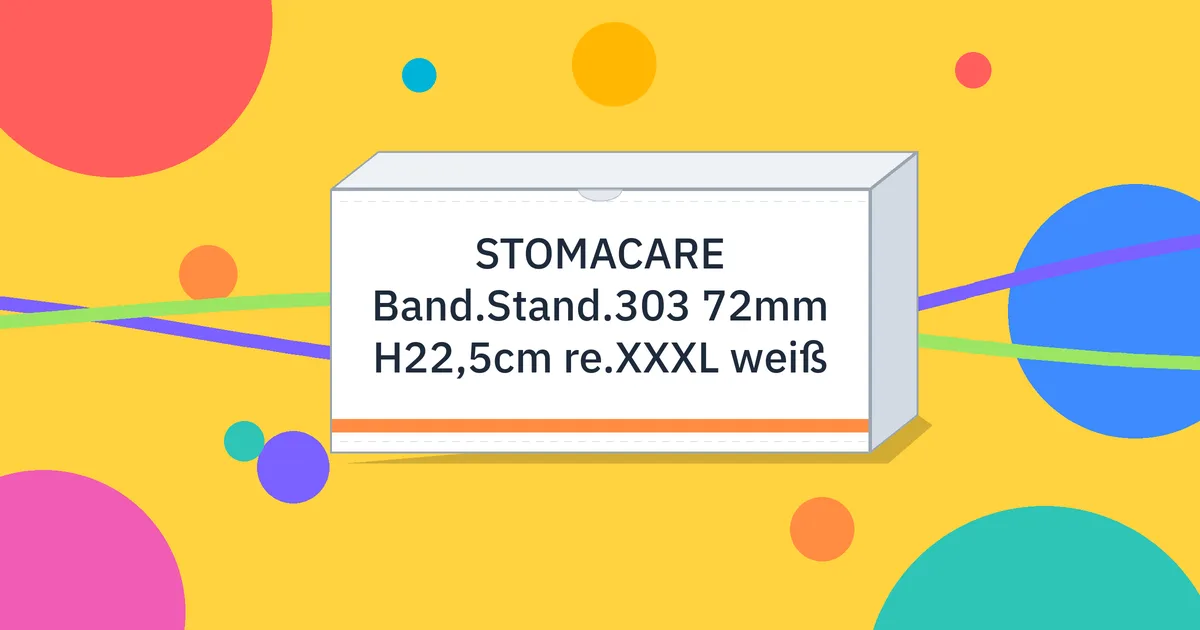 Symbolbild: Packung mit der Aufschrift STOMACARE Band.Stand.303 72mm H22,5cm re.XXXL weiß (PZN 01053501) – Verfügbarkeit und Bezug in Apotheken in Frankfurt am Main