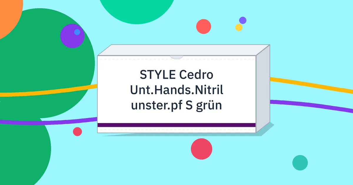 Symbolbild: Packung mit der Aufschrift STYLE Cedro Unt.Hands.Nitril unster.pf S grün (PZN 14819583) – Verfügbarkeit und Bezug in Apotheken in Frankfurt am Main