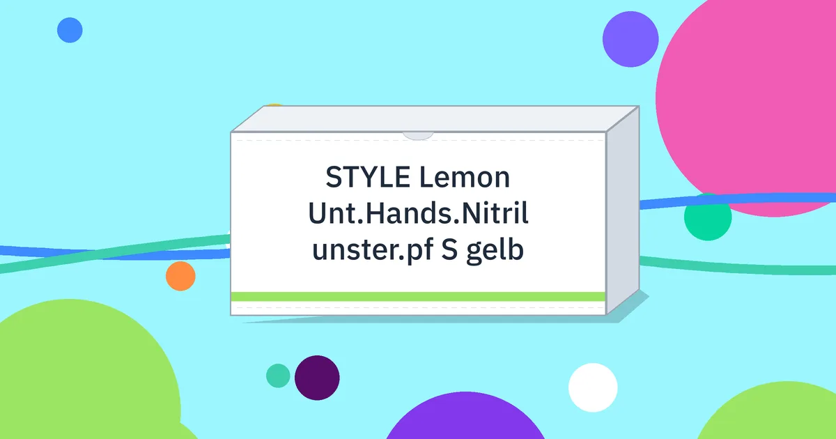 Symbolbild: Packung mit der Aufschrift STYLE Lemon Unt.Hands.Nitril unster.pf S gelb (PZN 14820155) – Verfügbarkeit und Bezug in Apotheken in Frankfurt am Main