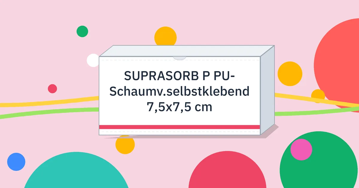 Symbolbild: Packung mit der Aufschrift SUPRASORB P PU-Schaumv.selbstklebend 7,5x7,5 cm (PZN 11531309) – Verfügbarkeit und Bezug in Apotheken in Frankfurt am Main