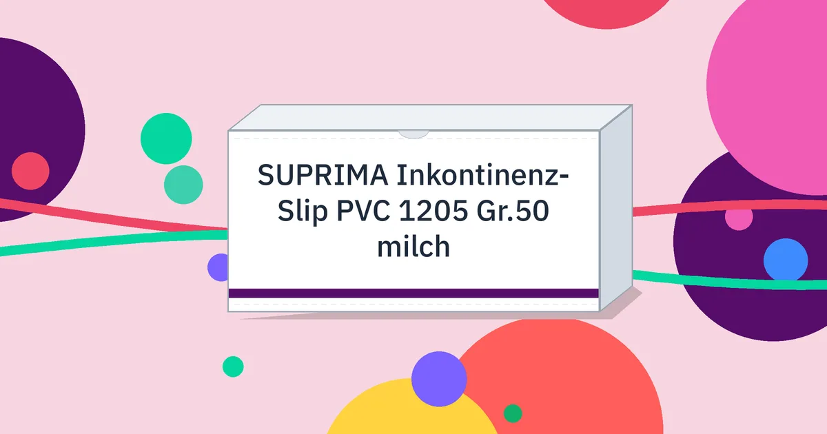 Symbolbild: Packung mit der Aufschrift SUPRIMA Inkontinenz-Slip PVC 1205 Gr.50 milch (PZN 03921491) – Verfügbarkeit und Bezug in Apotheken in Frankfurt am Main