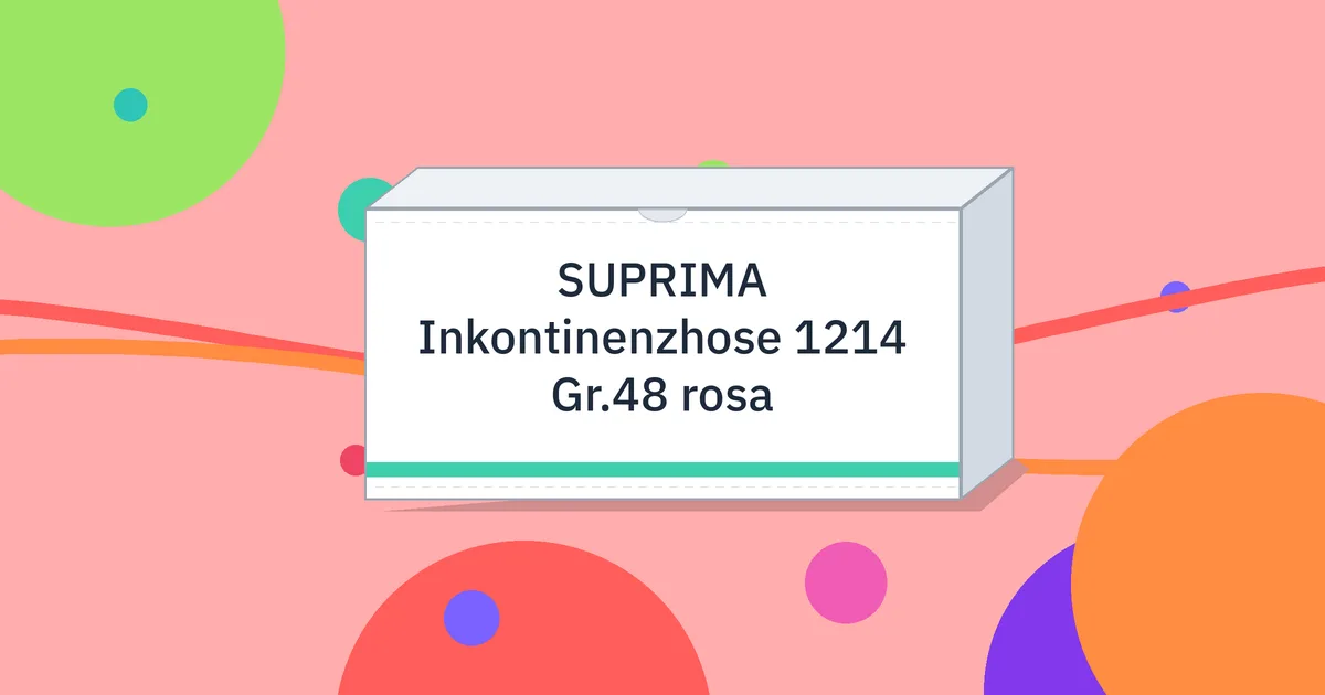 Symbolbild: Packung mit der Aufschrift SUPRIMA Inkontinenzhose 1214 Gr.48 rosa (PZN 03025153) – Verfügbarkeit und Bezug in Apotheken in Frankfurt am Main