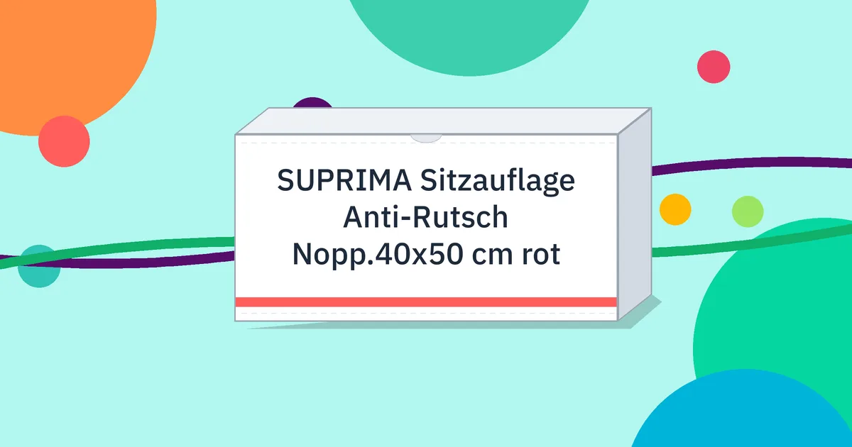 Symbolbild: Packung mit der Aufschrift SUPRIMA Sitzauflage Anti-Rutsch Nopp.40x50 cm rot (PZN 13058745) – Verfügbarkeit und Bezug in Apotheken in Frankfurt am Main