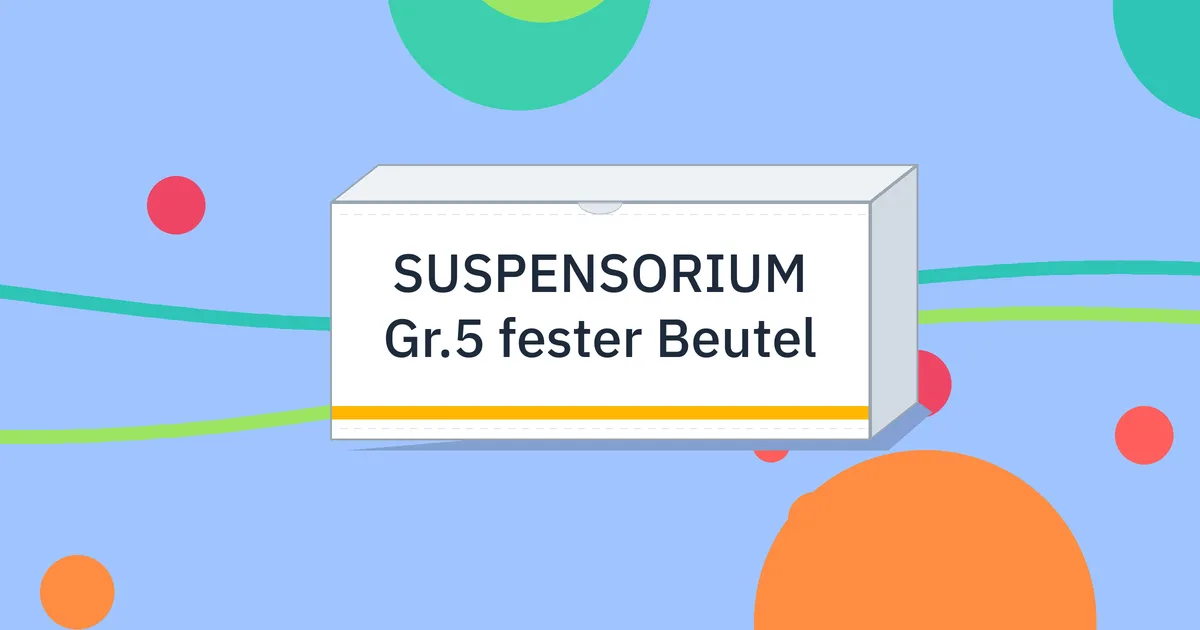 Symbolbild: Packung mit der Aufschrift SUSPENSORIUM Gr.5 fester Beutel (PZN 01739167) – Verfügbarkeit und Bezug in Apotheken in Frankfurt am Main