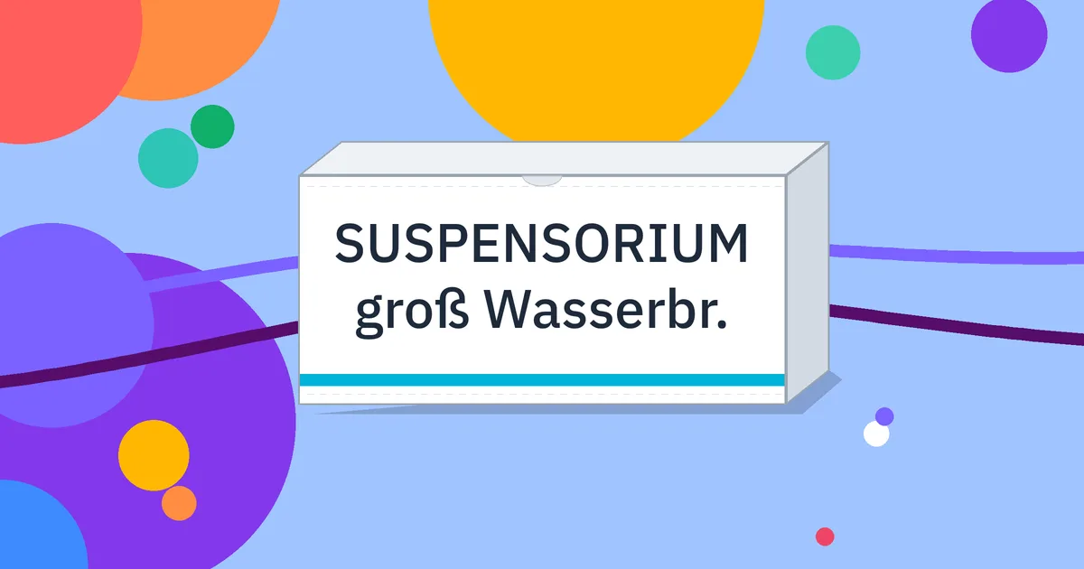 Symbolbild: Packung mit der Aufschrift SUSPENSORIUM groß Wasserbr. (PZN 02009560) – Verfügbarkeit und Bezug in Apotheken in Frankfurt am Main