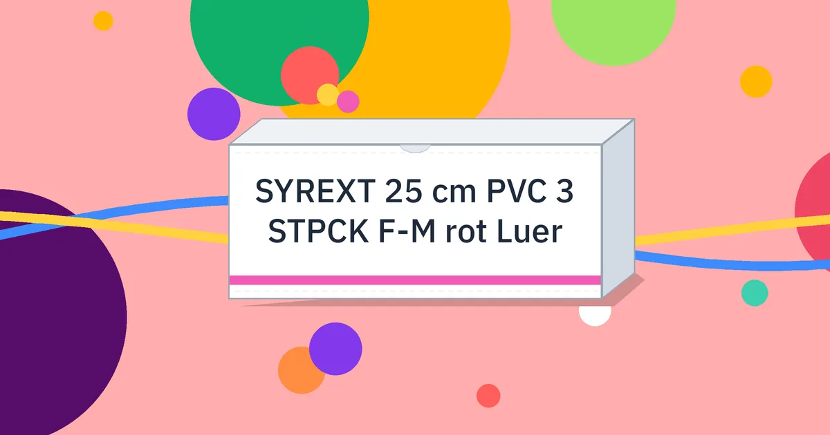 Symbolbild: Packung mit der Aufschrift SYREXT 25 cm PVC 3 STPCK F-M rot Luer (PZN 17898488) – Verfügbarkeit und Bezug in Apotheken in Frankfurt am Main