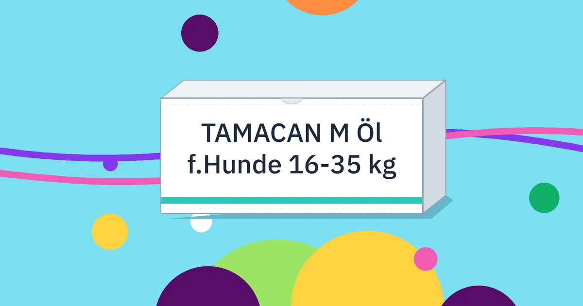 Symbolbild: Packung mit der Aufschrift TAMACAN M Öl f.Hunde 16-35 kg (PZN 19845303) – Verfügbarkeit und Bezug in Apotheken in Frankfurt am Main