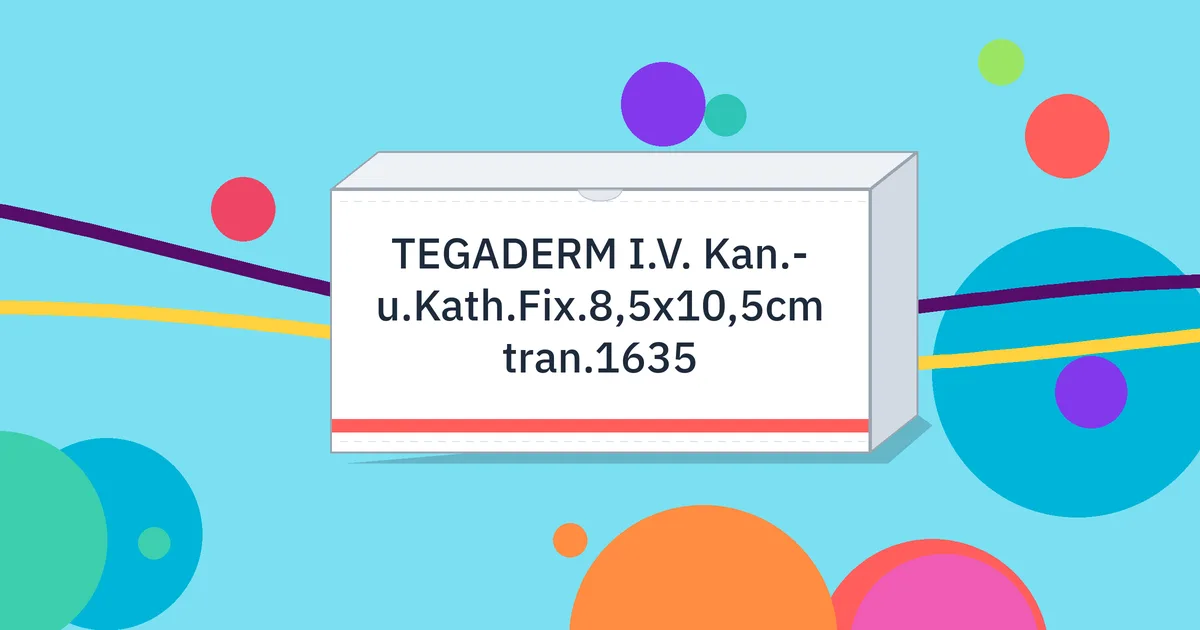 Symbolbild: Packung mit der Aufschrift TEGADERM I.V. Kan.-u.Kath.Fix.8,5x10,5cm tran.1635 (PZN 16746888) – Verfügbarkeit und Bezug in Apotheken in Frankfurt am Main