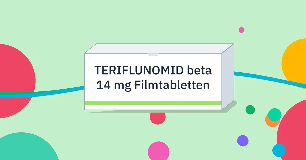 Symbolbild: Packung mit der Aufschrift TERIFLUNOMID beta 14 mg Filmtabletten (PZN 18723302) – Verfügbarkeit und Bezug in Apotheken in Frankfurt am Main