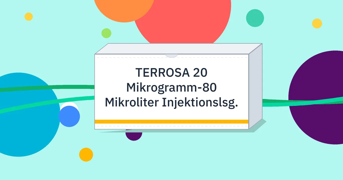 Symbolbild: Packung mit der Aufschrift TERROSA 20 Mikrogramm-80 Mikroliter Injektionslsg. (PZN 18766501) – Verfügbarkeit und Bezug in Apotheken in Frankfurt am Main