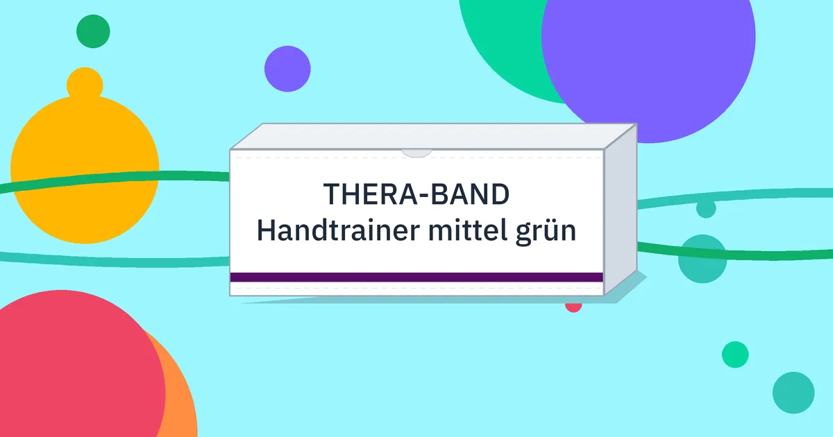 Symbolbild: Packung mit der Aufschrift THERA-BAND Handtrainer mittel grün (PZN 00226879) – Verfügbarkeit und Bezug in Apotheken in Frankfurt am Main
