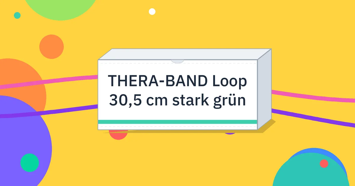 Symbolbild: Packung mit der Aufschrift THERA-BAND Loop 30,5 cm stark grün (PZN 09177036) – Verfügbarkeit und Bezug in Apotheken in Frankfurt am Main