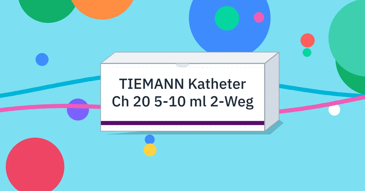 Symbolbild: Packung mit der Aufschrift TIEMANN Katheter Ch 20 5-10 ml 2-Weg (PZN 04366407) – Verfügbarkeit und Bezug in Apotheken in Frankfurt am Main