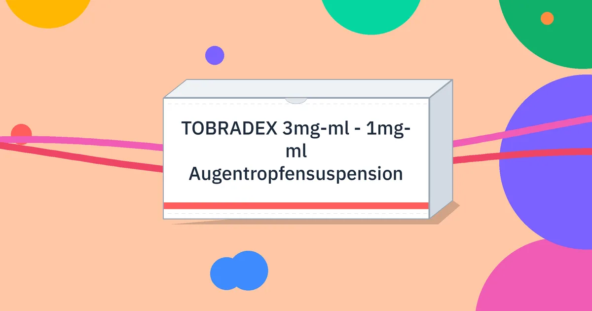 Symbolbild: Packung mit der Aufschrift TOBRADEX 3mg-ml - 1mg-ml Augentropfensuspension (PZN 04555775) – Verfügbarkeit und Bezug in Apotheken in Frankfurt am Main